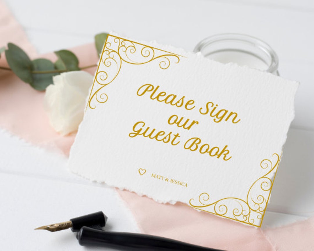 Gold Wedding Guestbook Sign Editable and Easy to Print at - Etsy