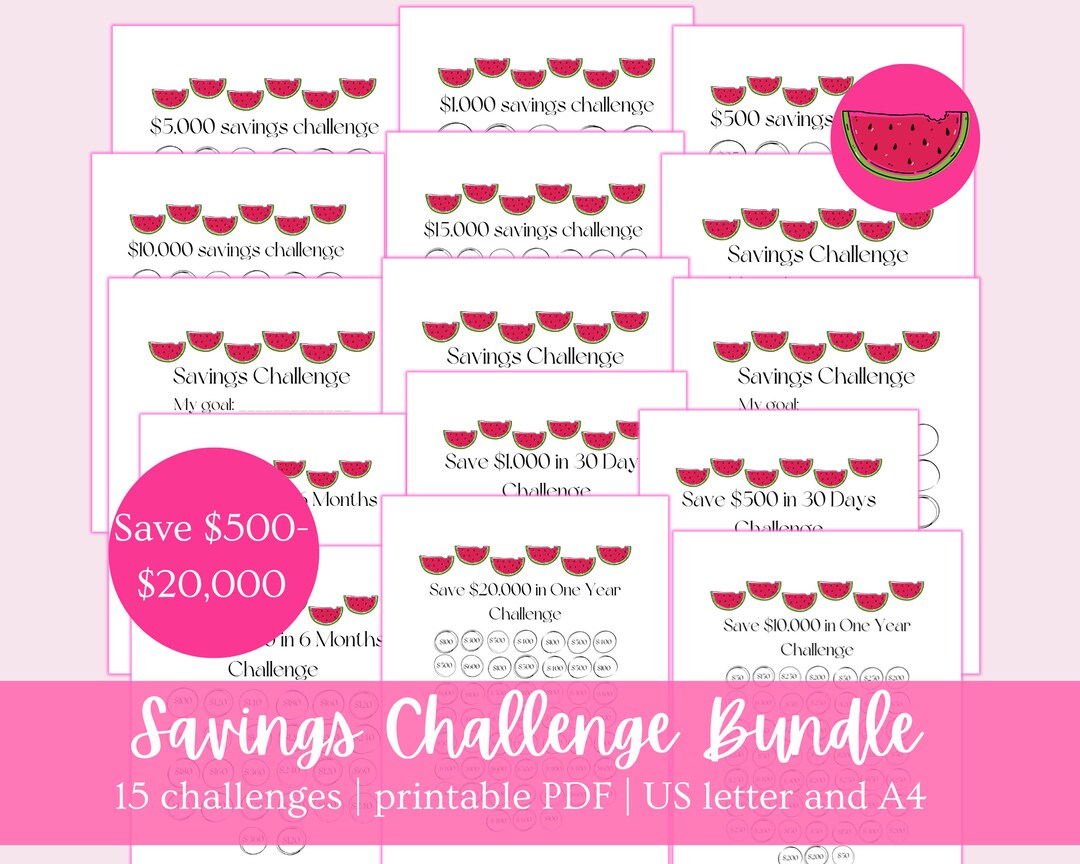 Cute Printable Savings Challenge Bundle | Save 500-20,000 | Super ...