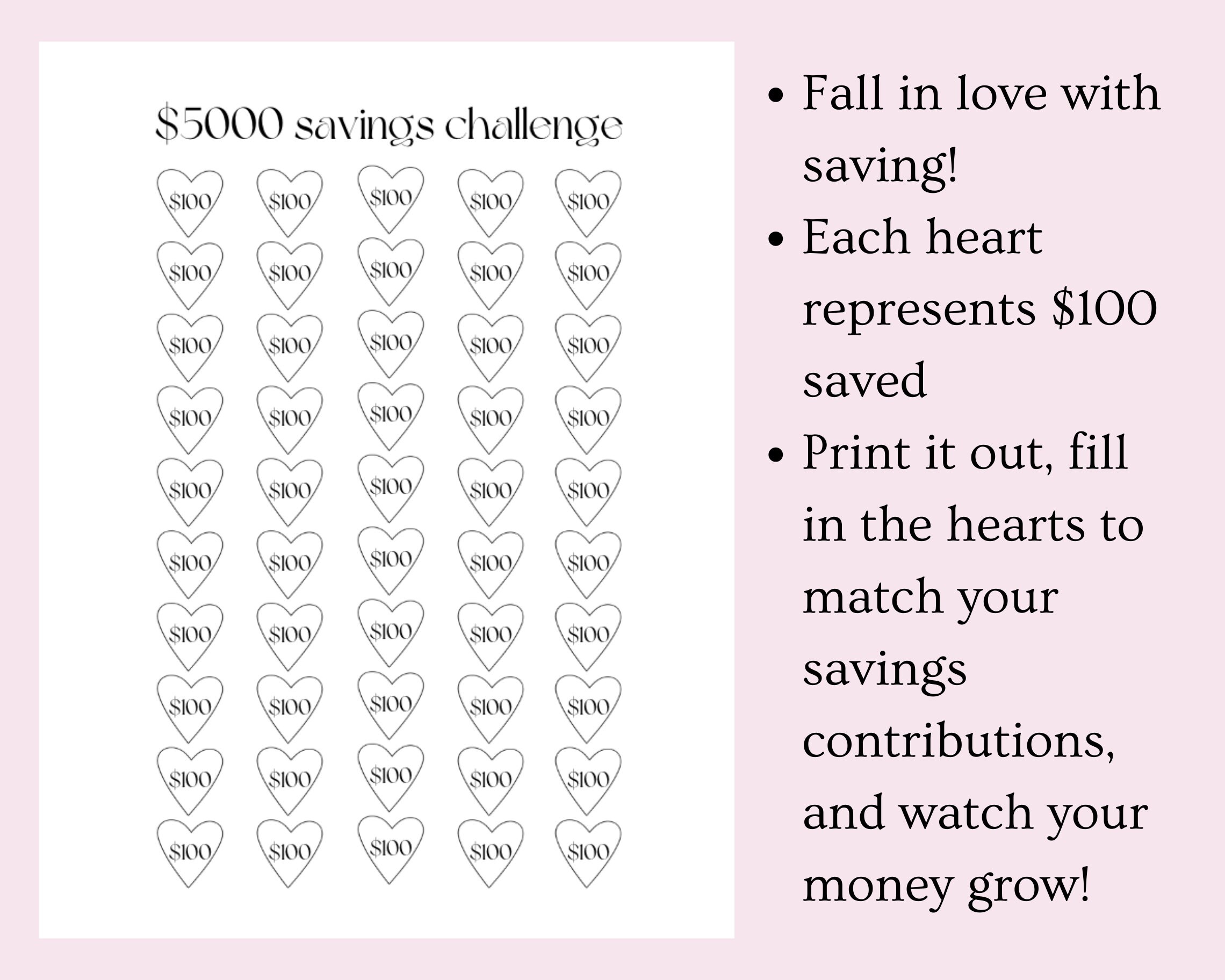Cute Printable Savings Challenge 5,000 Hearts Super Simple Savings ...