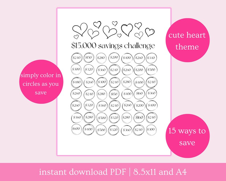 Cute Printable Savings Challenge Bundle Save 500-20,000 Super Simple ...