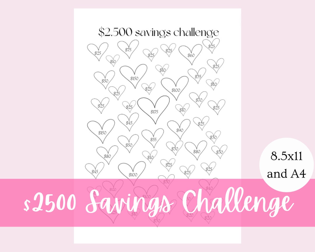 Printable Annual Savings Challenge | 2,500 | Hearts | 52 Week Savings ...