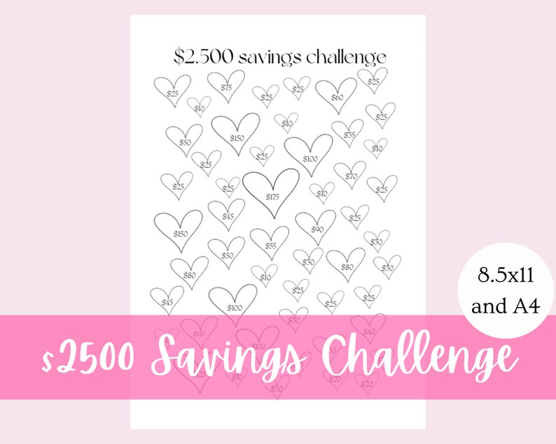 Printable Annual Savings Challenge 2,500 Hearts 52 Week Savings Tracker ...