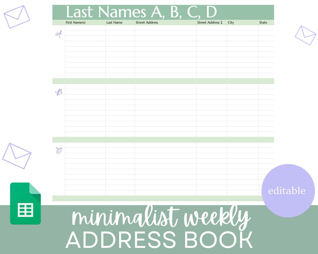 Minimalist Address Book | Sage Green | Perfect for Weddings and ...