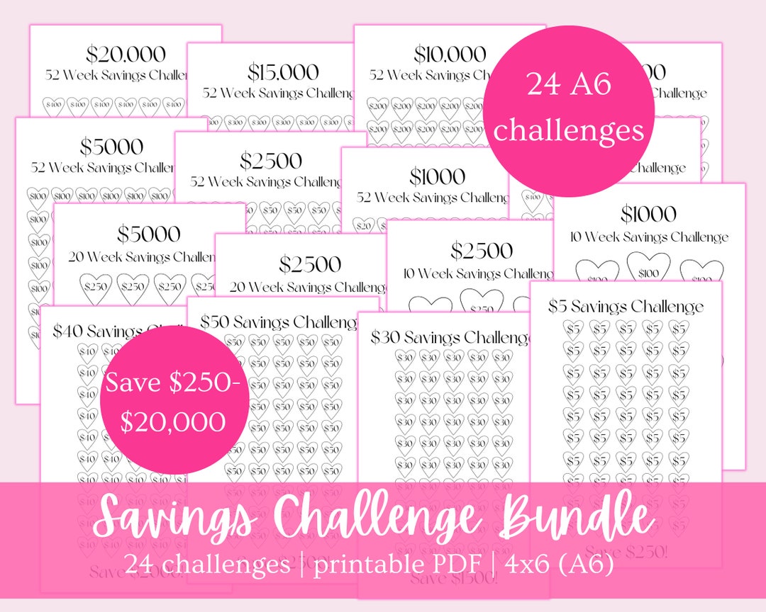 Huge Savings Challenge Bundle | Cute Savings Challenge Printable | A6 ...