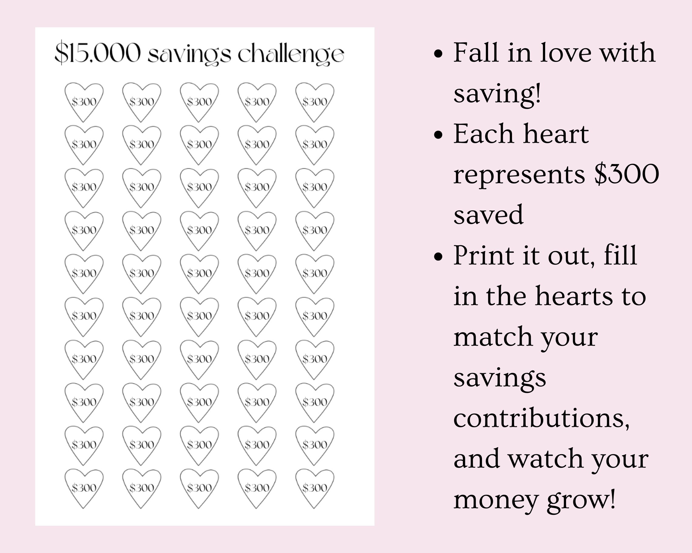 Cute Printable Savings Challenge 15,000 Hearts Super Simple Savings ...