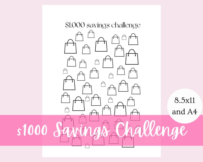 Printable Savings Challenge 1,000 Shopping Bags Savings Tracker Goal ...