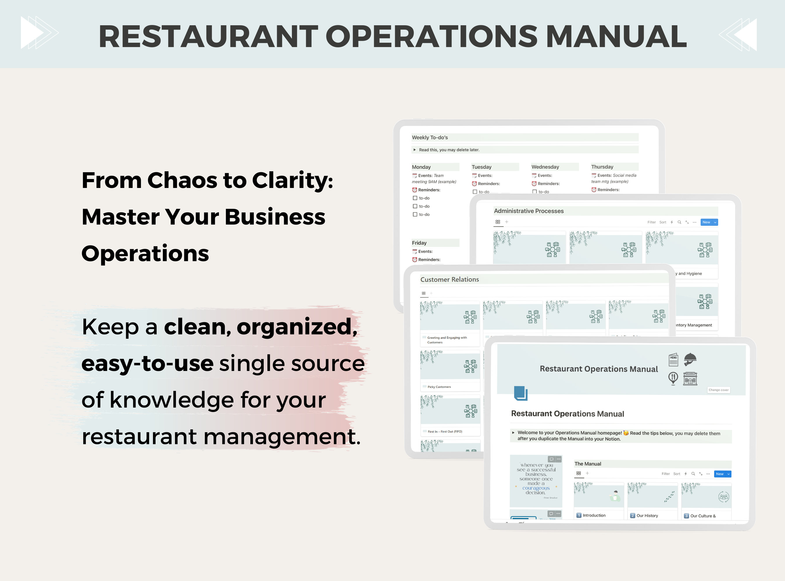 Restaurant Operations Manual: All-in-one Sops Notion Template - Etsy