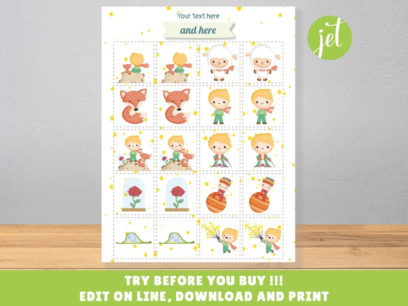 Little Prince Matching Cards Printable Game Editable Template Memory ...