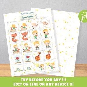 Little Prince Matching Cards Printable Game Editable Template Memory ...