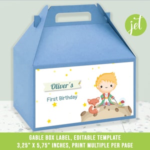 Little Prince Gable Box Label Editable Template Gift Box Labels Little ...
