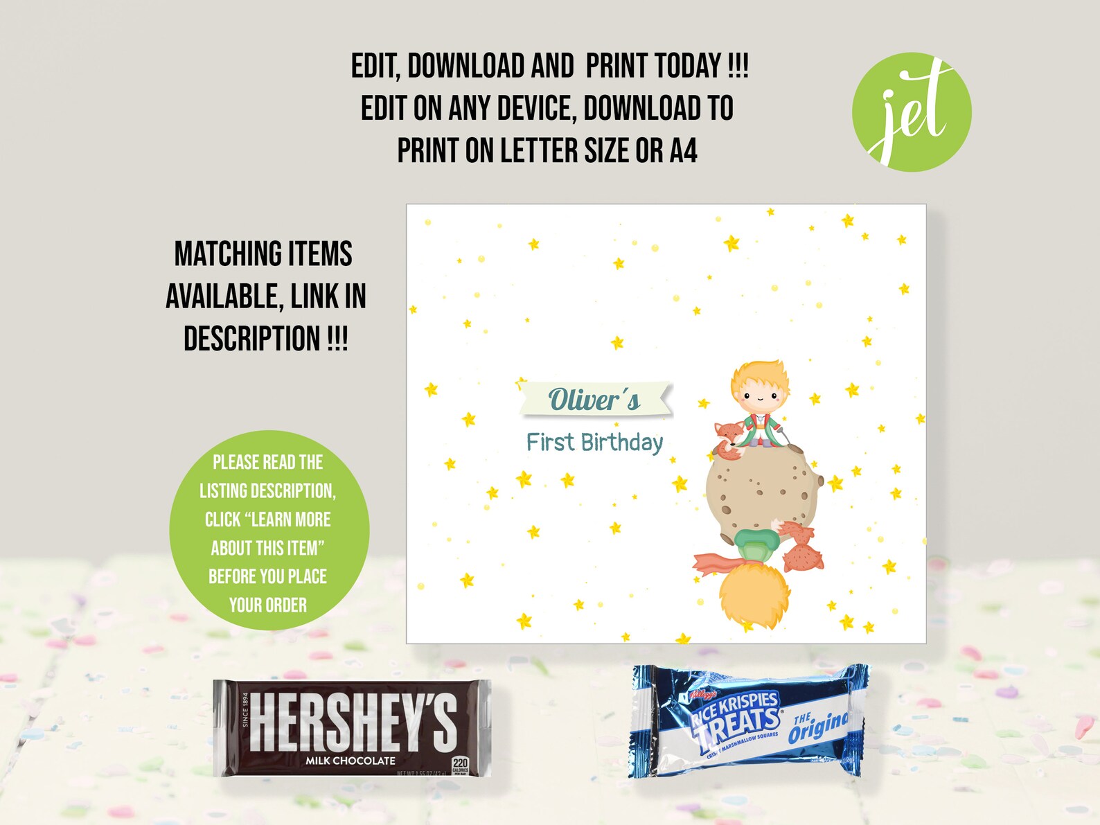 Little Prince Editable Chocolate Bar and Krispie Bar Wrapper, Le Petit ...