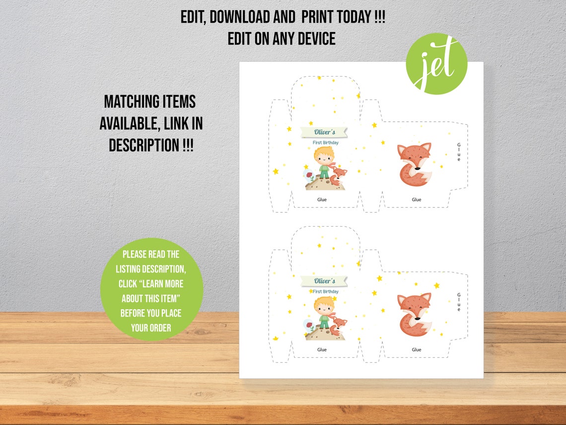 Little Prince Matching Cards Printable Game Editable Template Memory ...
