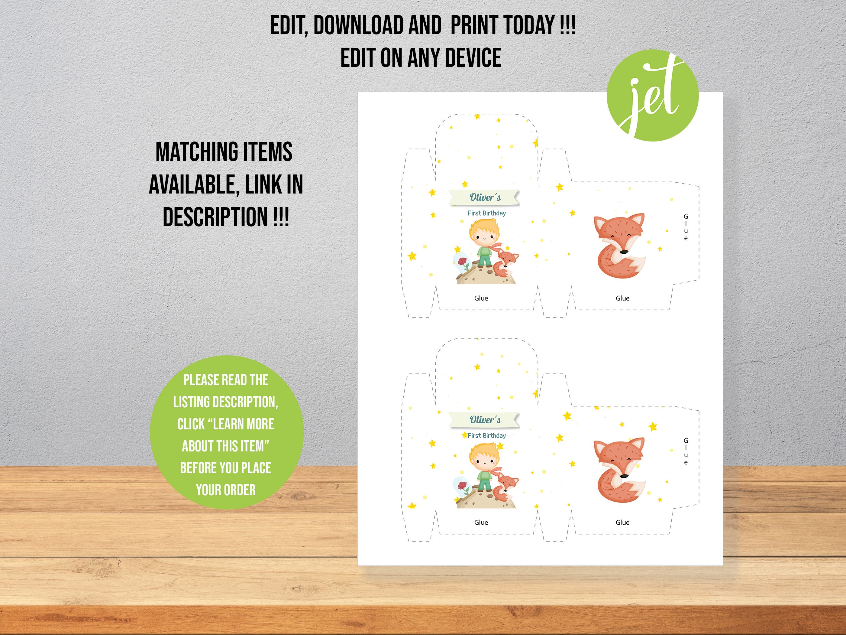 Little Prince Matching Cards Printable Game Editable Template Memory ...