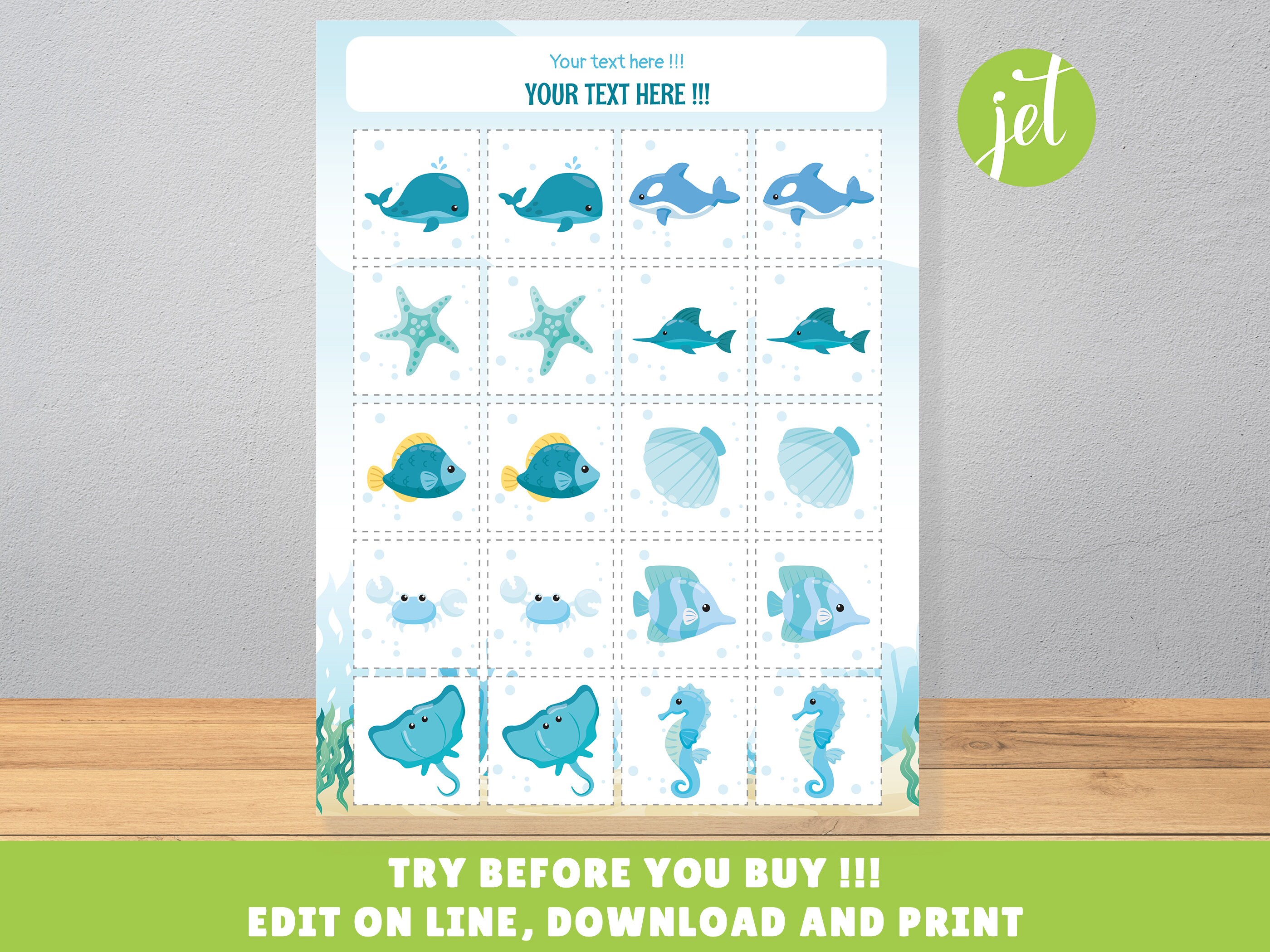 Matching Cards, Under the Sea, Ocean Animals, Sea Animals, Matching ...