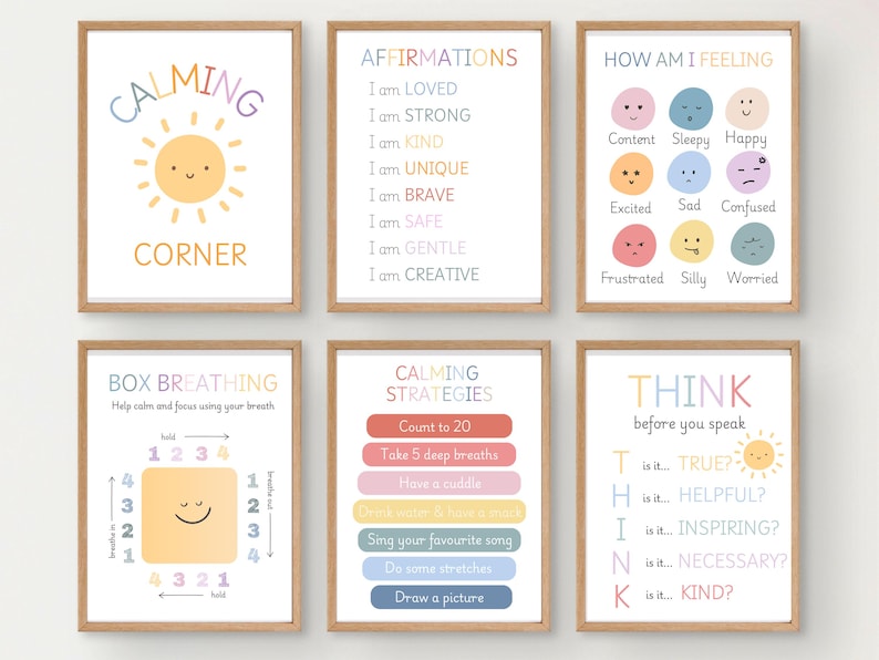 Set of 6 Calming Corner Posters - Bright & Cheerful - Classroom ...