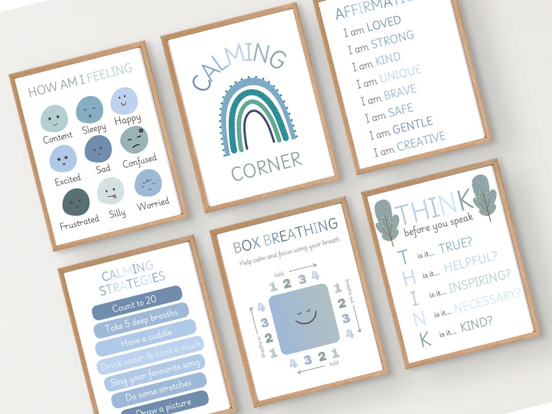 Set of 6 Calming Corner Posters - Blue & Green - Classroom Management ...