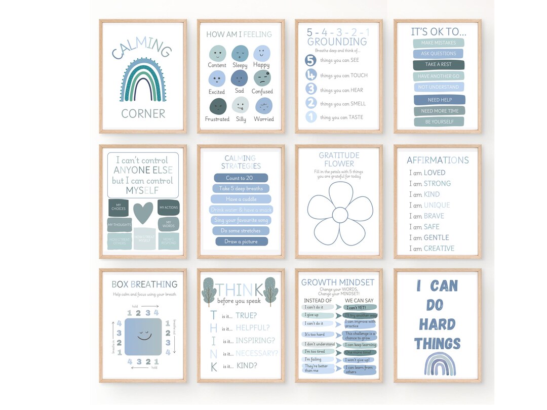Bundle of 12 Calming Corner Posters - Blue & Green - Classroom ...