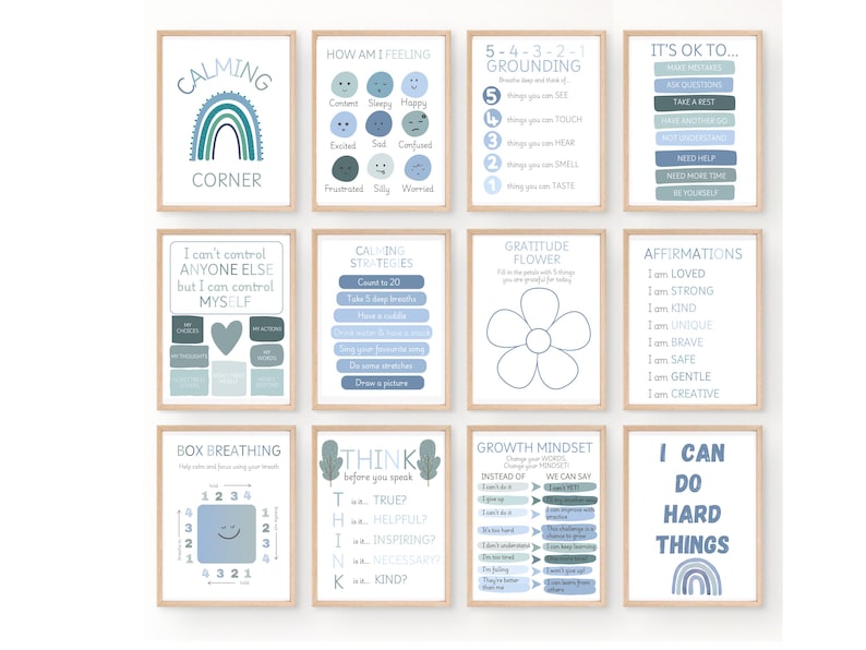 Bundle of 12 Calming Corner Posters - Blue & Green - Classroom ...