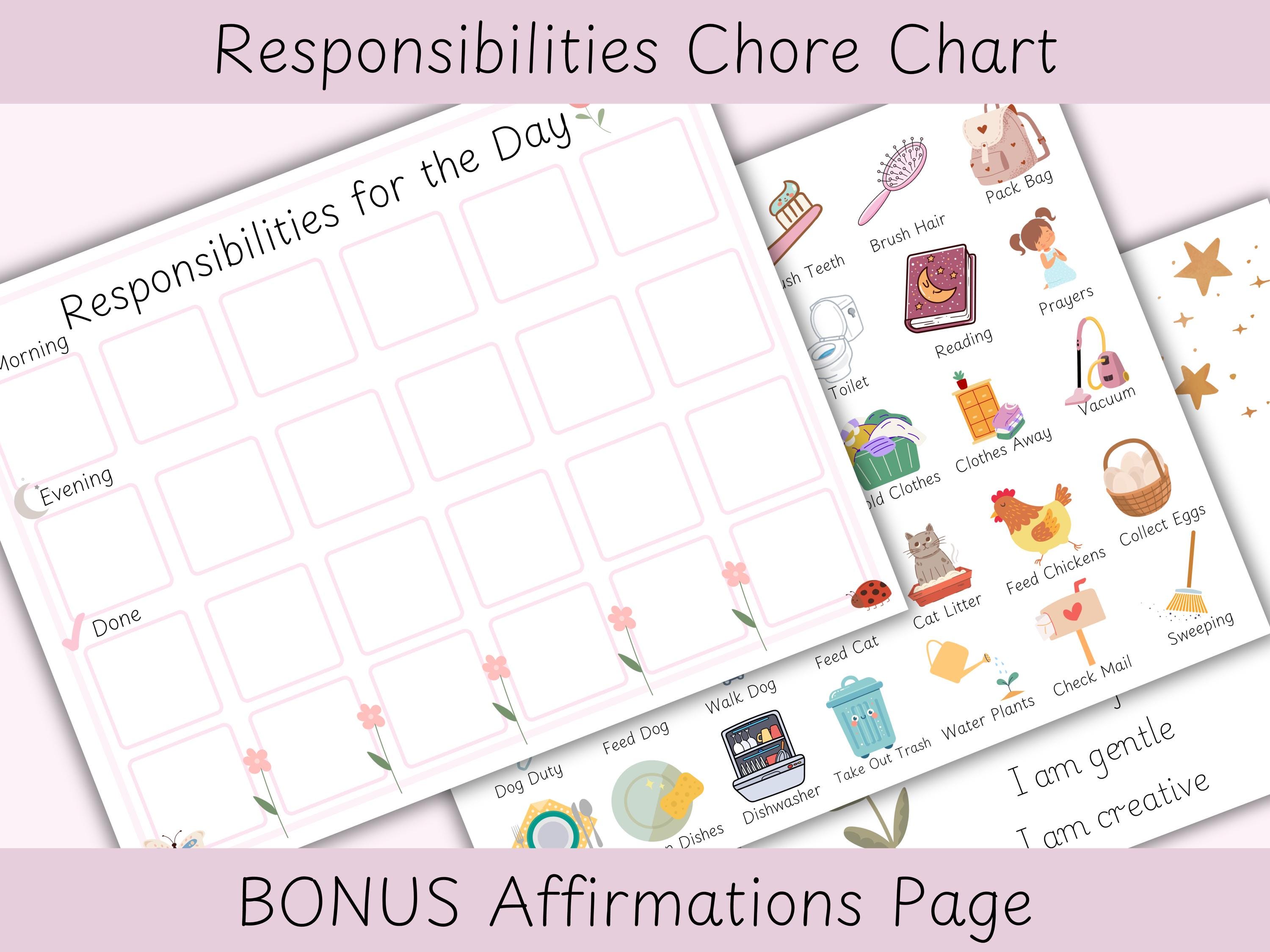 Daily Responsibilities Chore Chart Morning Evening Routine Pink ...