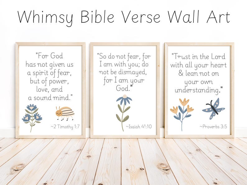 Set of 3 Whimsical Children Scripture Wall Art ~ Kids Bible Verse ...