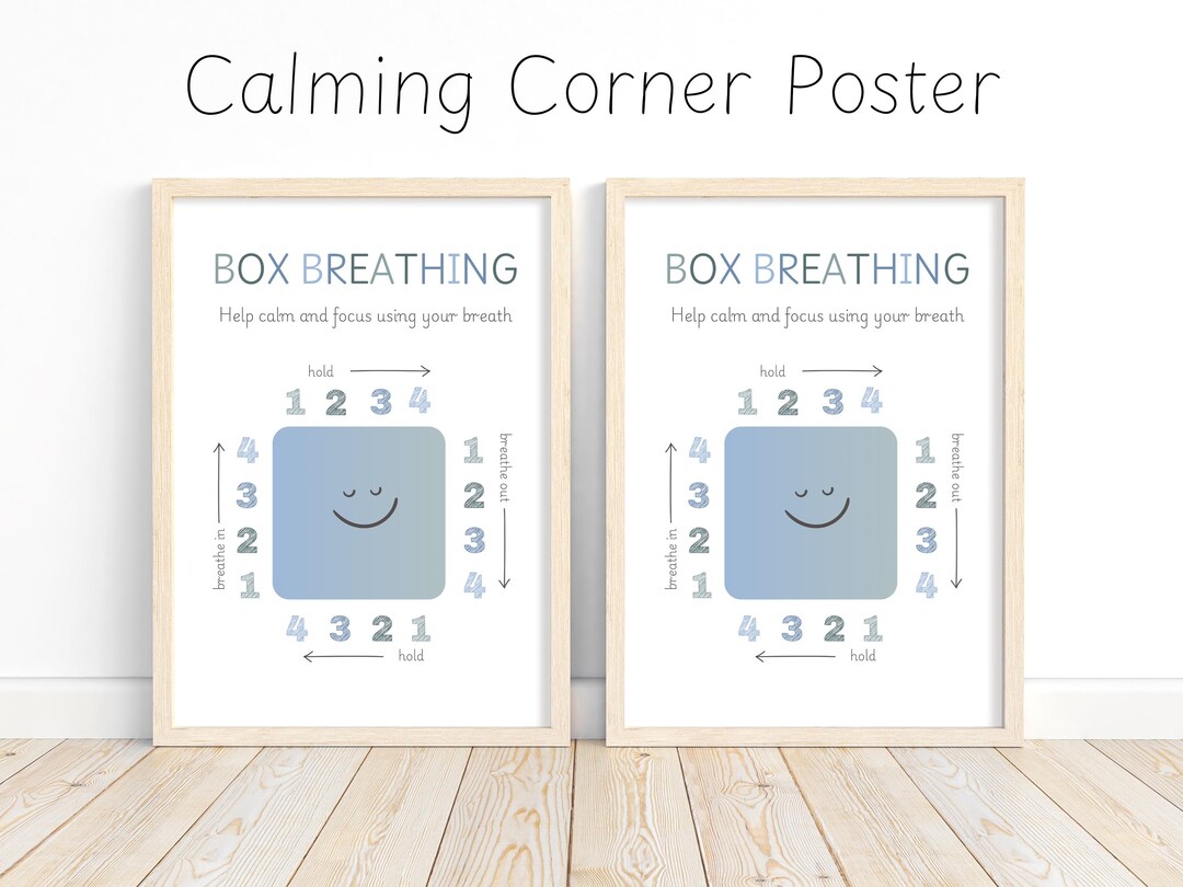 Box Breathing Calming Corner Poster - Blue & Green - Classroom ...