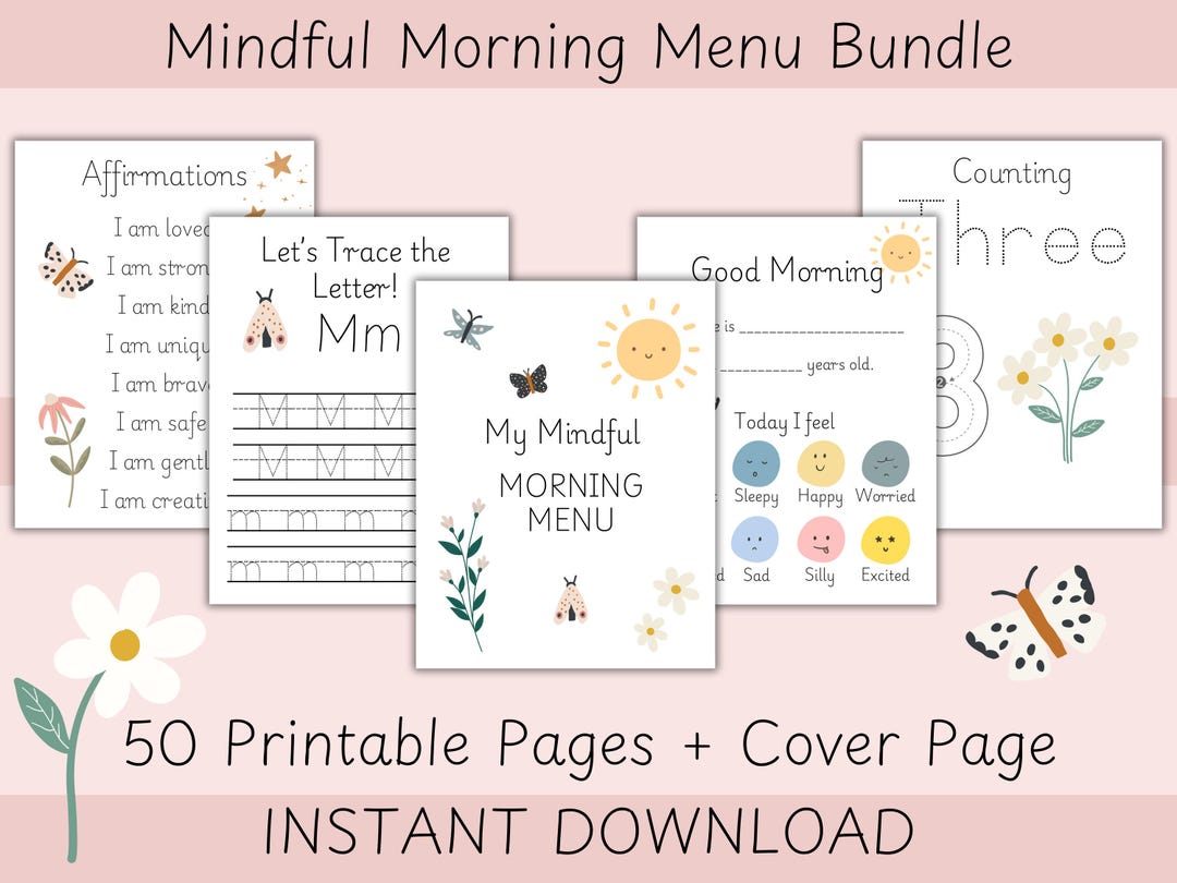 My Mindful Morning Menu 50+ Printable Worksheets for Preschool ...