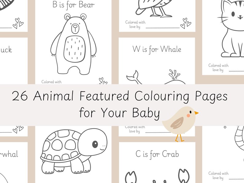 Animal ABC Coloring Baby Shower Game - Sweet Baby Shower Activity ...