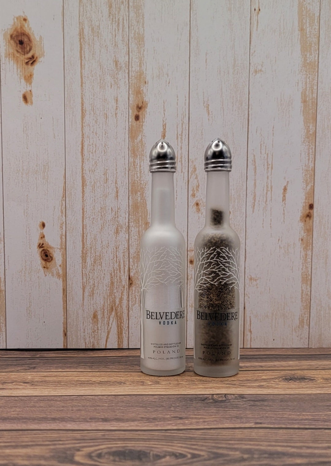 Salt and Pepper Shaker Set, Upcycled Mini Liquor Bottles, Vodka Salt ...