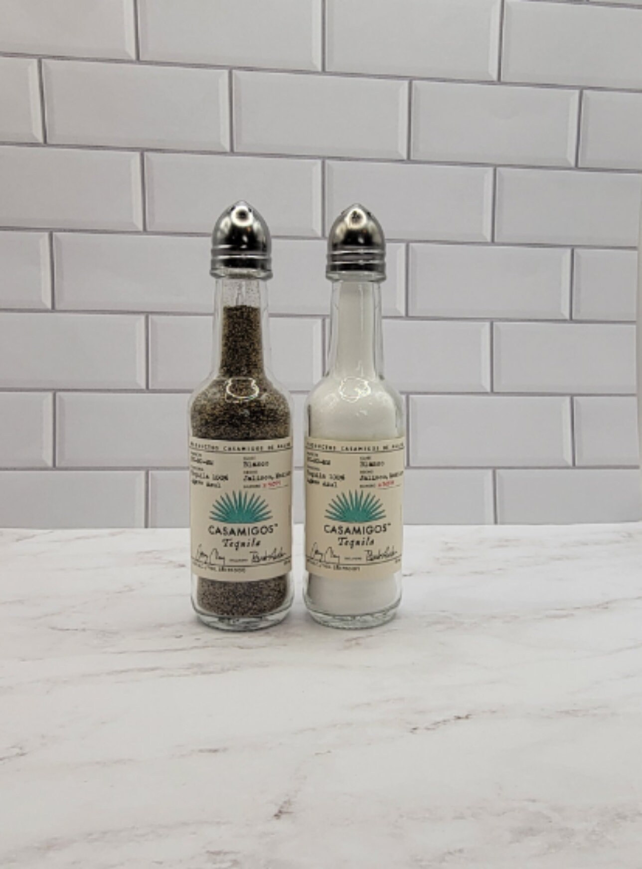 Salt and Pepper Shaker Set, Upcycled Mini Liquor Bottles, Tequila Salt ...