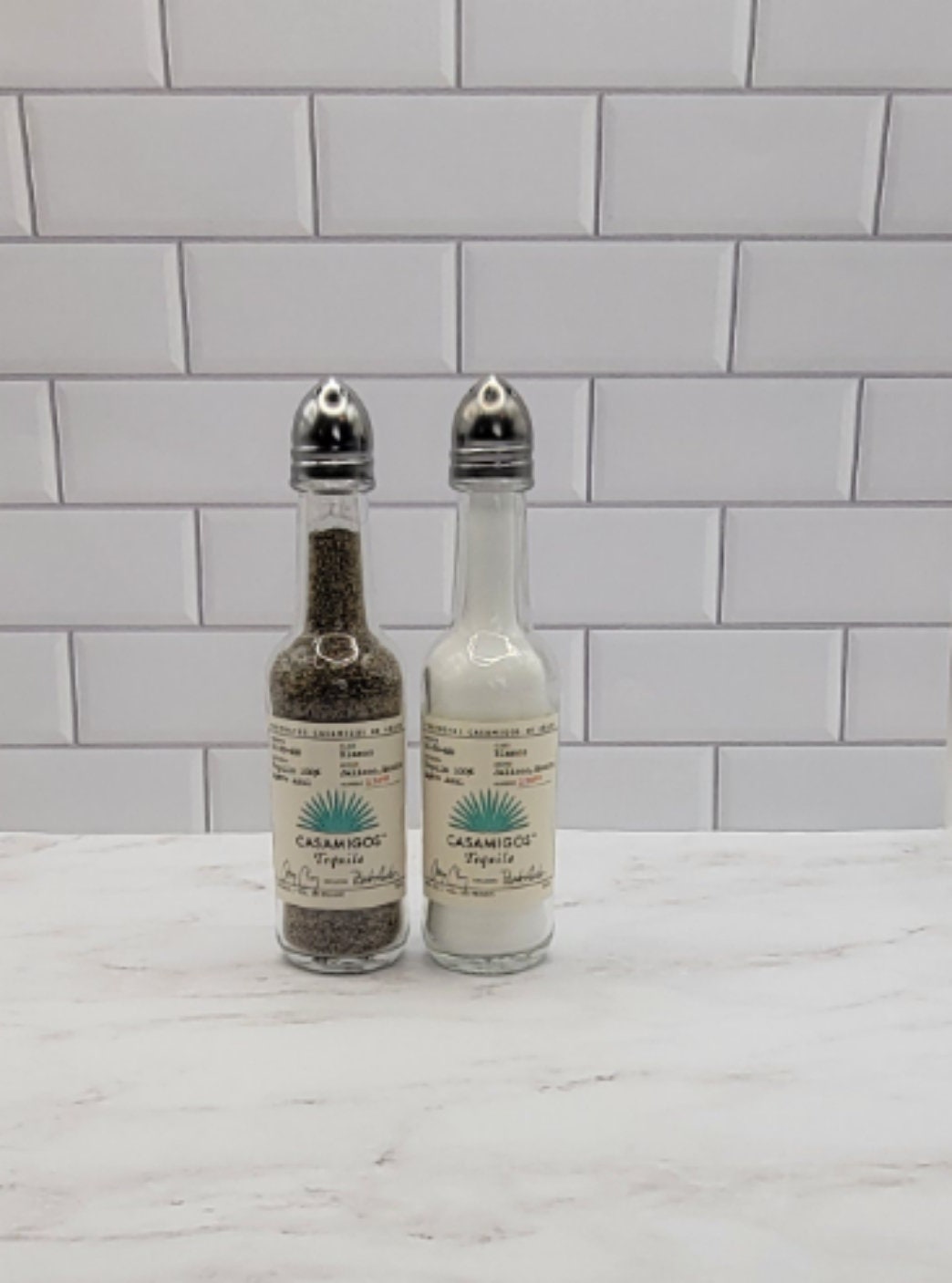 Salt and Pepper Shaker Set, Upcycled Mini Liquor Bottles, Tequila Salt ...