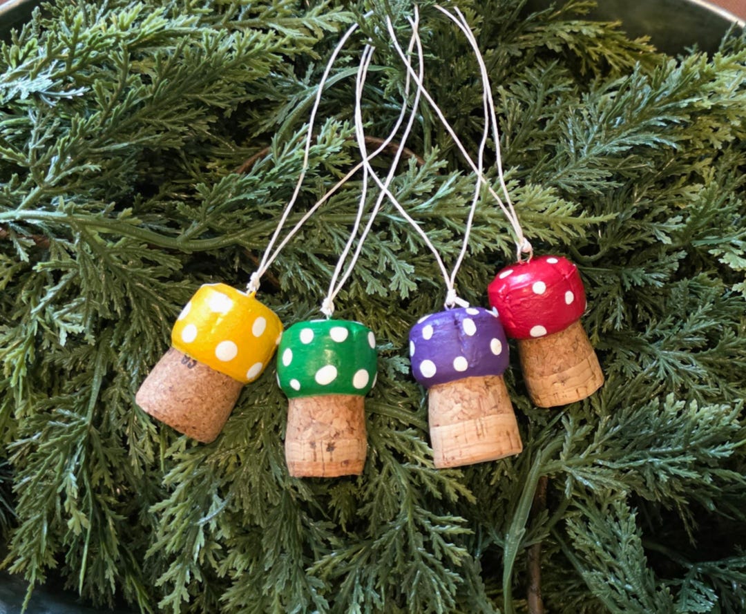Upcycled Champagne Cork Mushroom Ornament: Hand-painted Wine Decor - Etsy