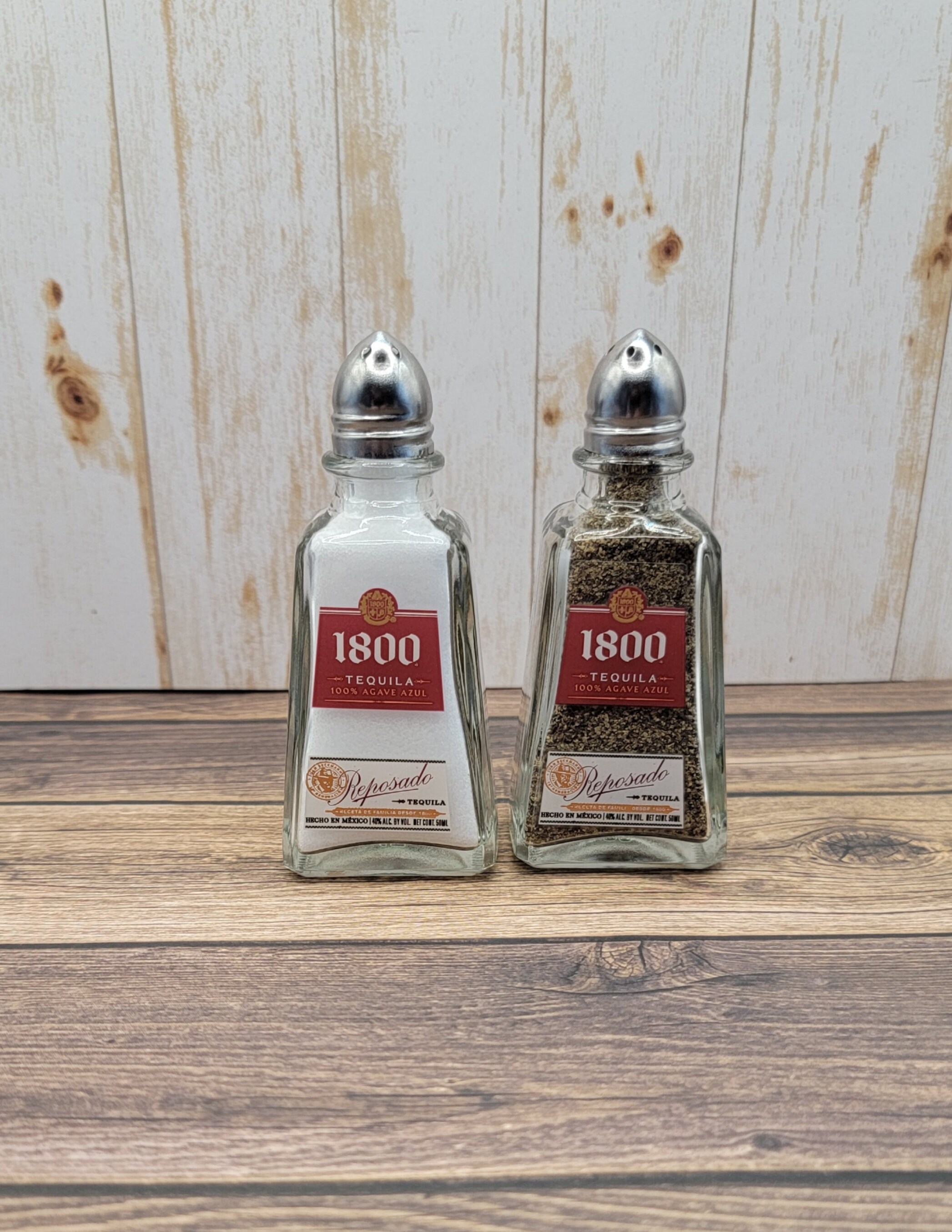 Salt and Pepper Shaker Set, Upcycled Mini Liquor Bottles, Tequila Salt ...