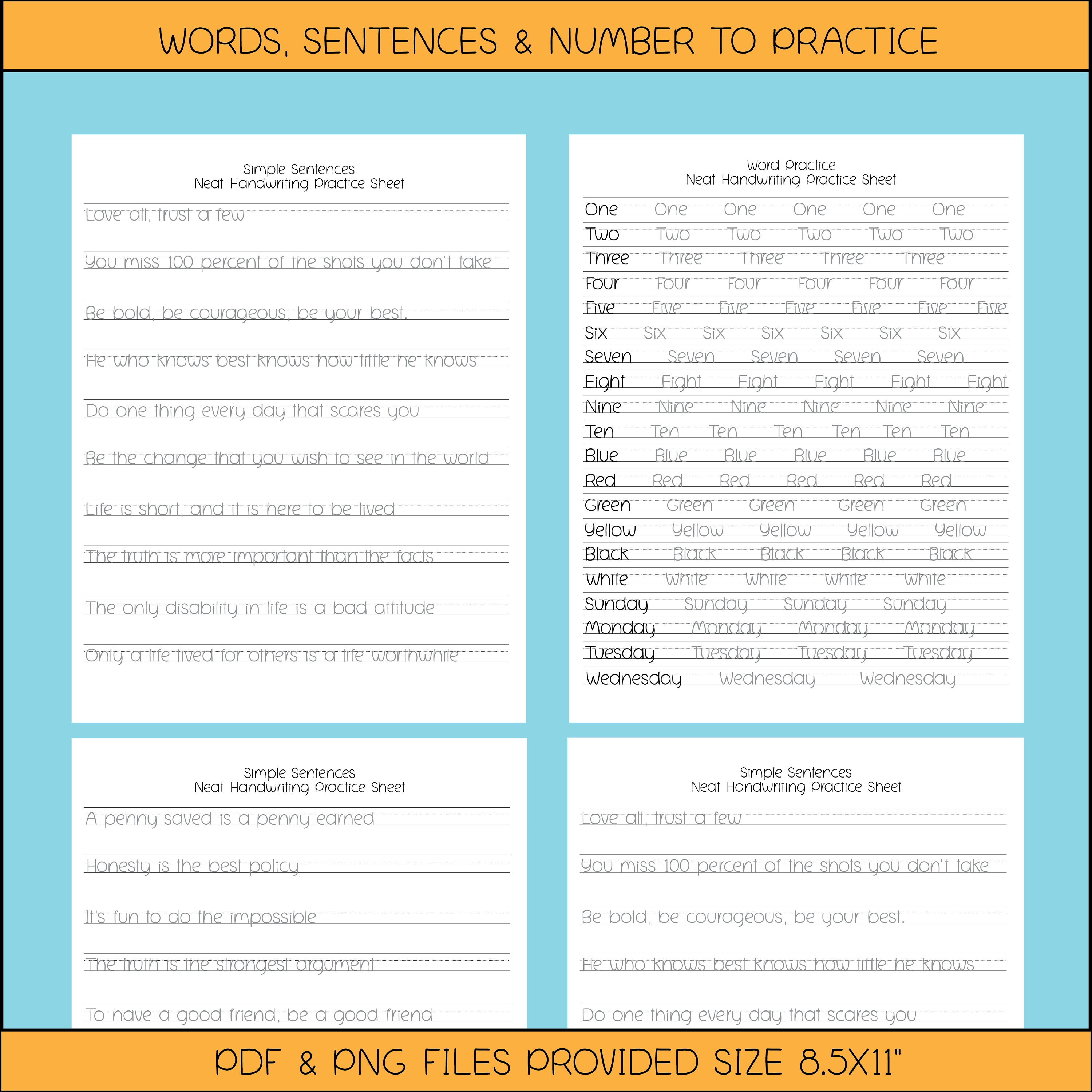 Cute Handwriting Practice Sheet (letters, Words, and Sentences ...