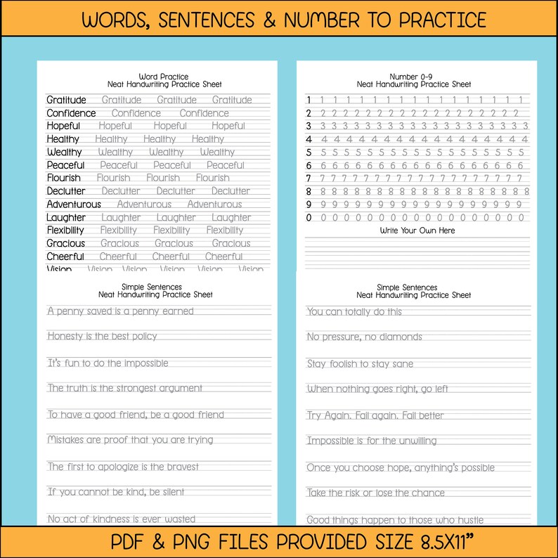 Neat and Cute Handwriting Practice Sheet (letters, Words, and Sentences ...