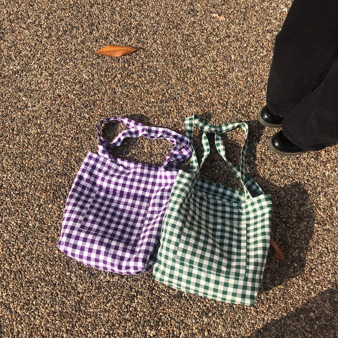 Green and Purple Gingham Tote Bag | Shopping Bag | Shoulder Bag | Linen ...