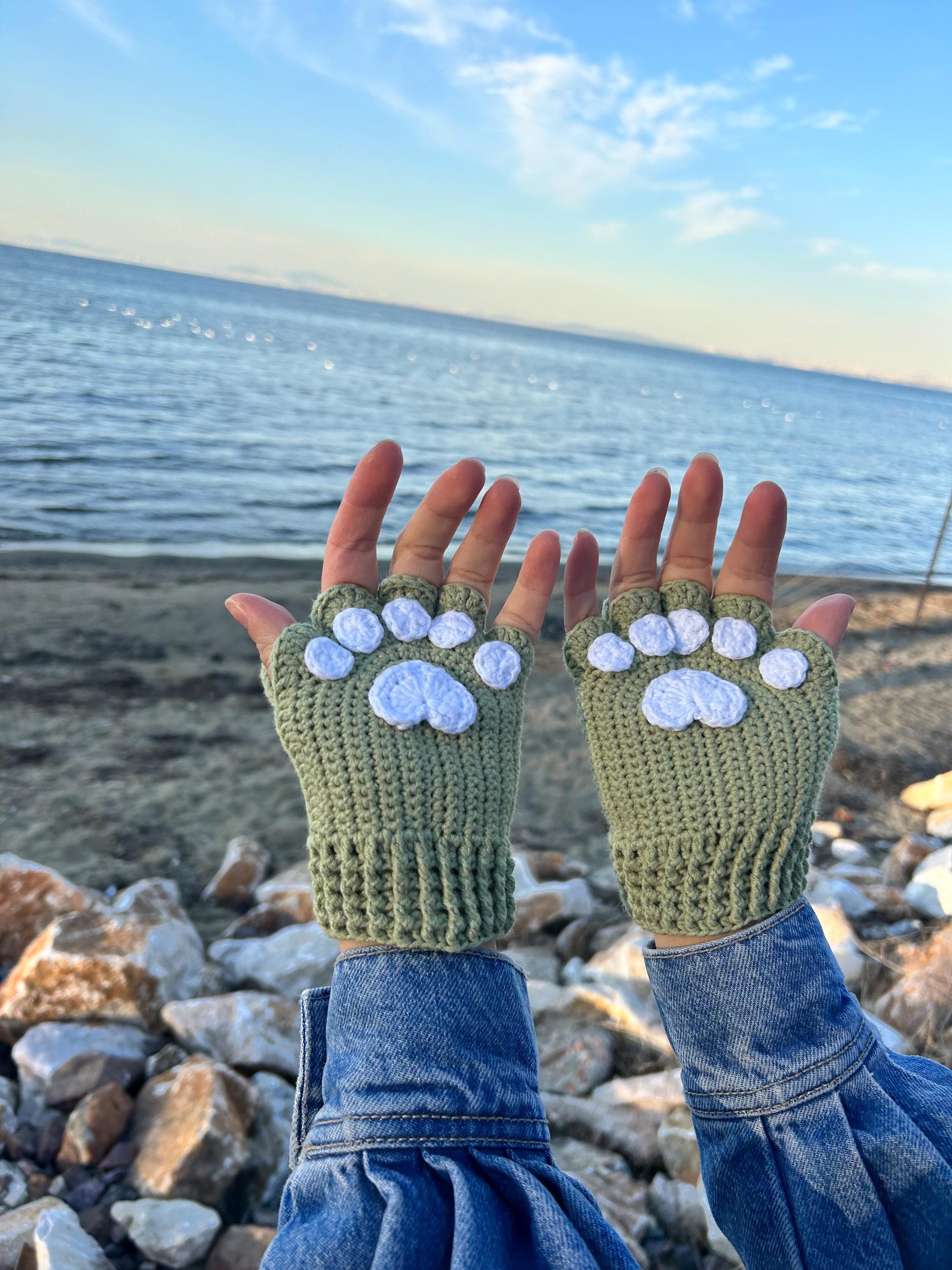 Crochet Cat Paw Mittens Fingerless Gloves,cute Gift for Cat Lovers ...