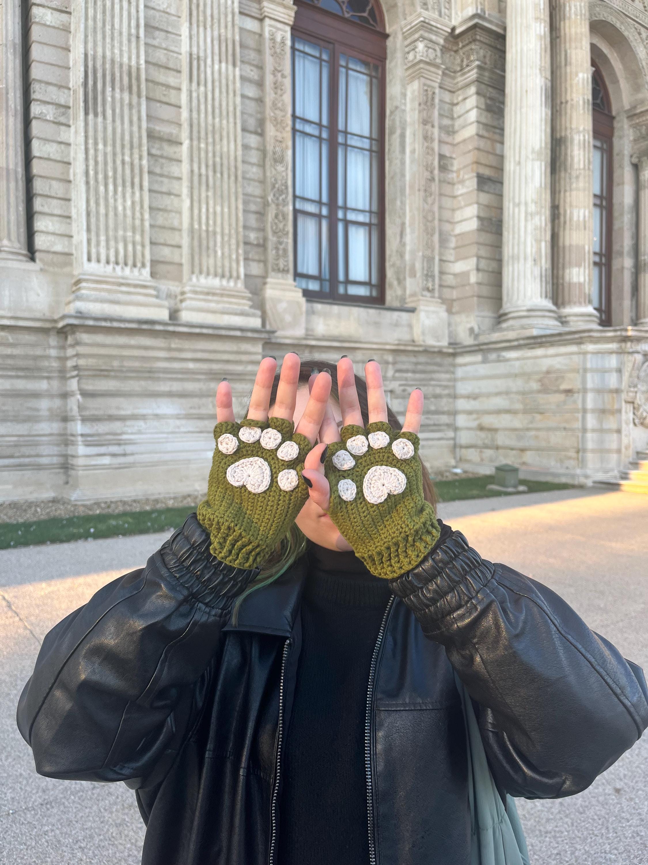 Crochet Cat Paw Mittens Fingerless Gloves,cute Gift for Cat Lovers ...