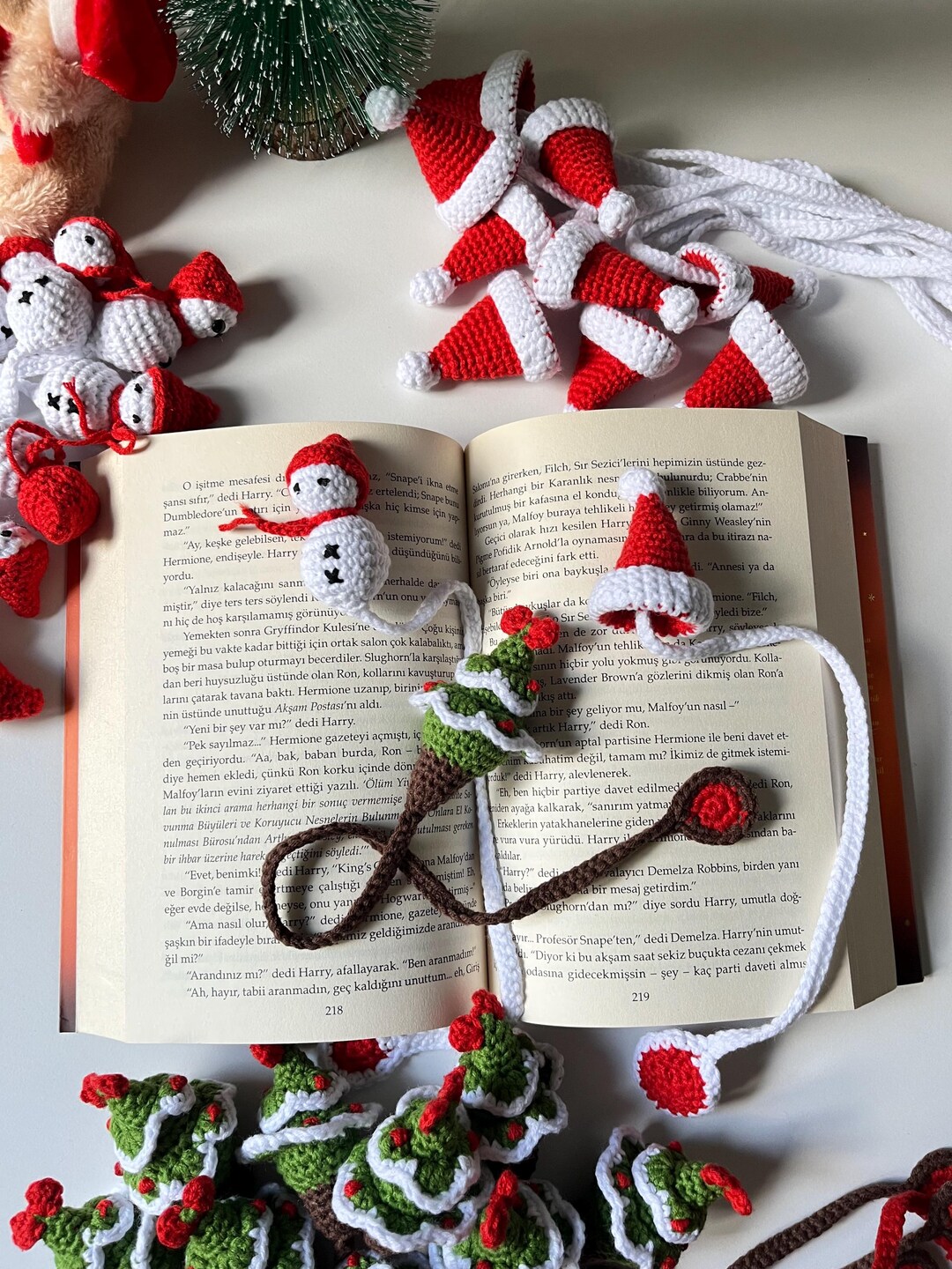 Christmas Crochet Bookmark, Christmas Tree Bookmark, Snowman Bookmark ...