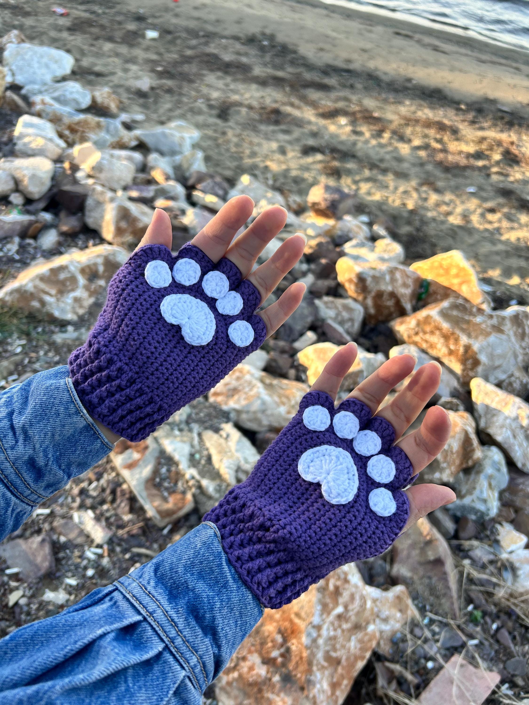 Crochet Cat Paw Mittens Fingerless Gloves, Cute Gift for Cat Lovers ...