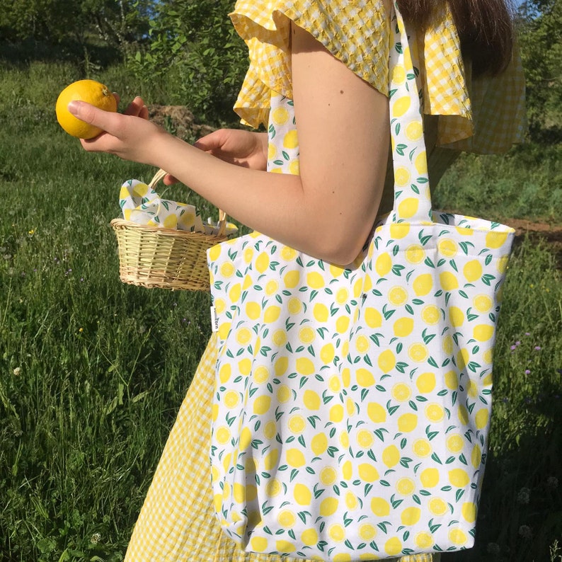 Lemon Tote Bag / Shopping Bag | Lemon Farmers Market Tote Bag | Summer ...