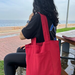 Tote Bag / Shopping Bag | Red Shoulder Bag | Red Linen Tote Bag ...