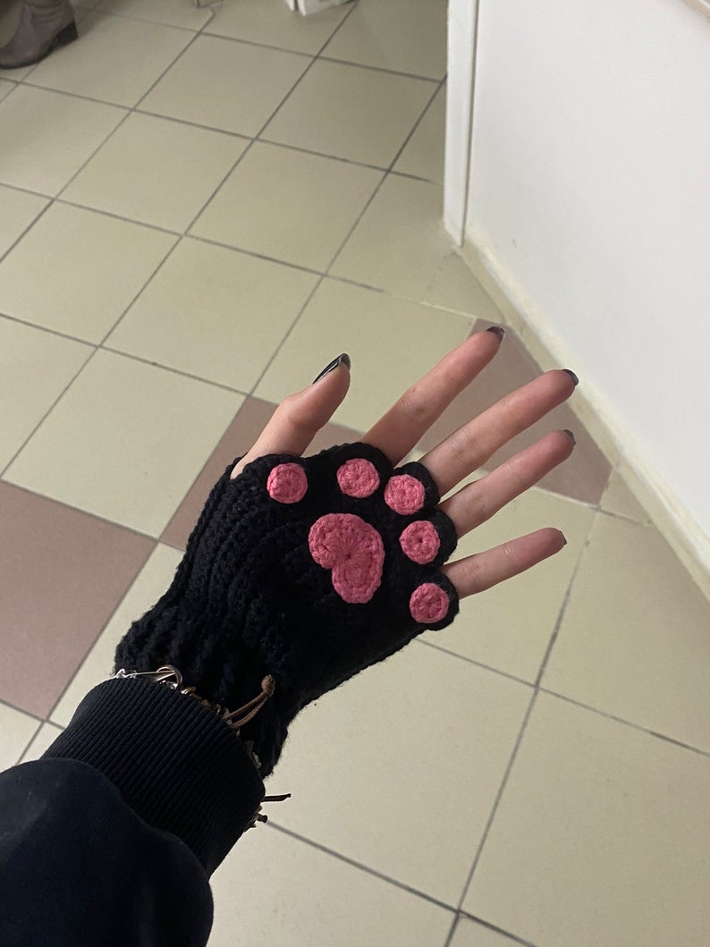 Crochet Cat Paw Mittens Fingerless Gloves,cute Gift for Cat Lovers ...