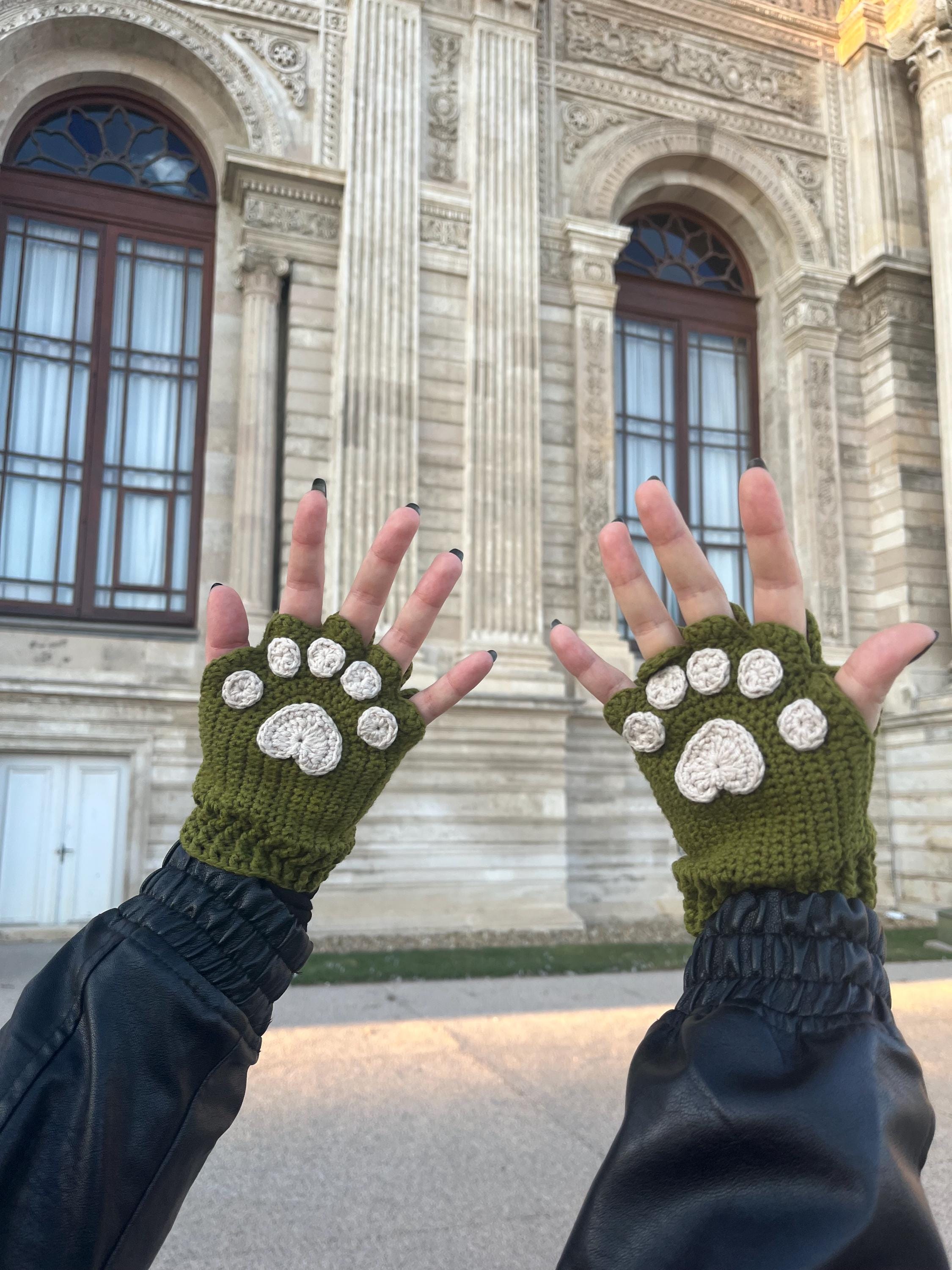 Crochet Cat Paw Mittens Fingerless Gloves,cute Gift for Cat Lovers ...