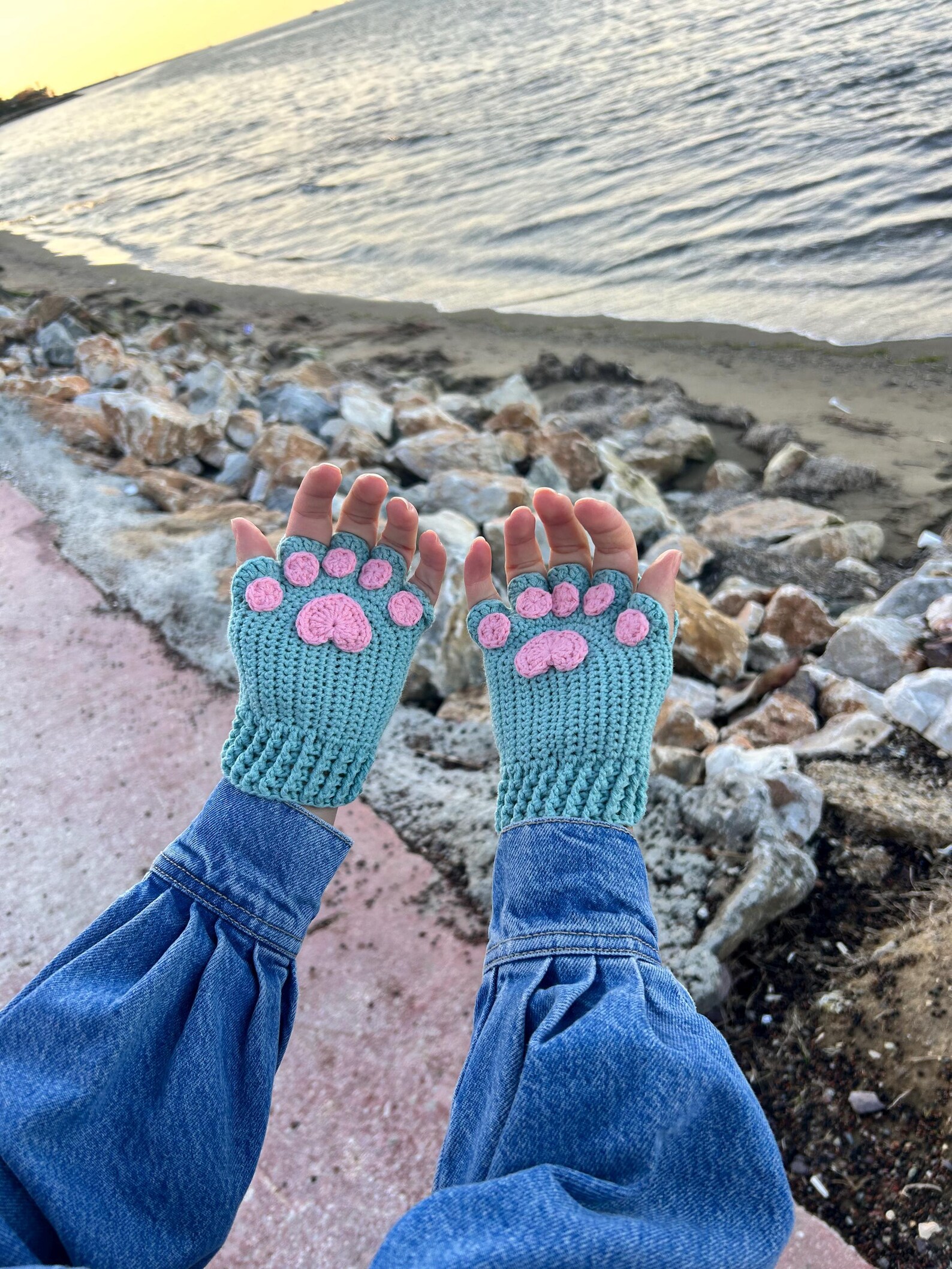 Crochet Cat Paw Mittens Fingerless Gloves, Cute Gift for Cat Lovers ...