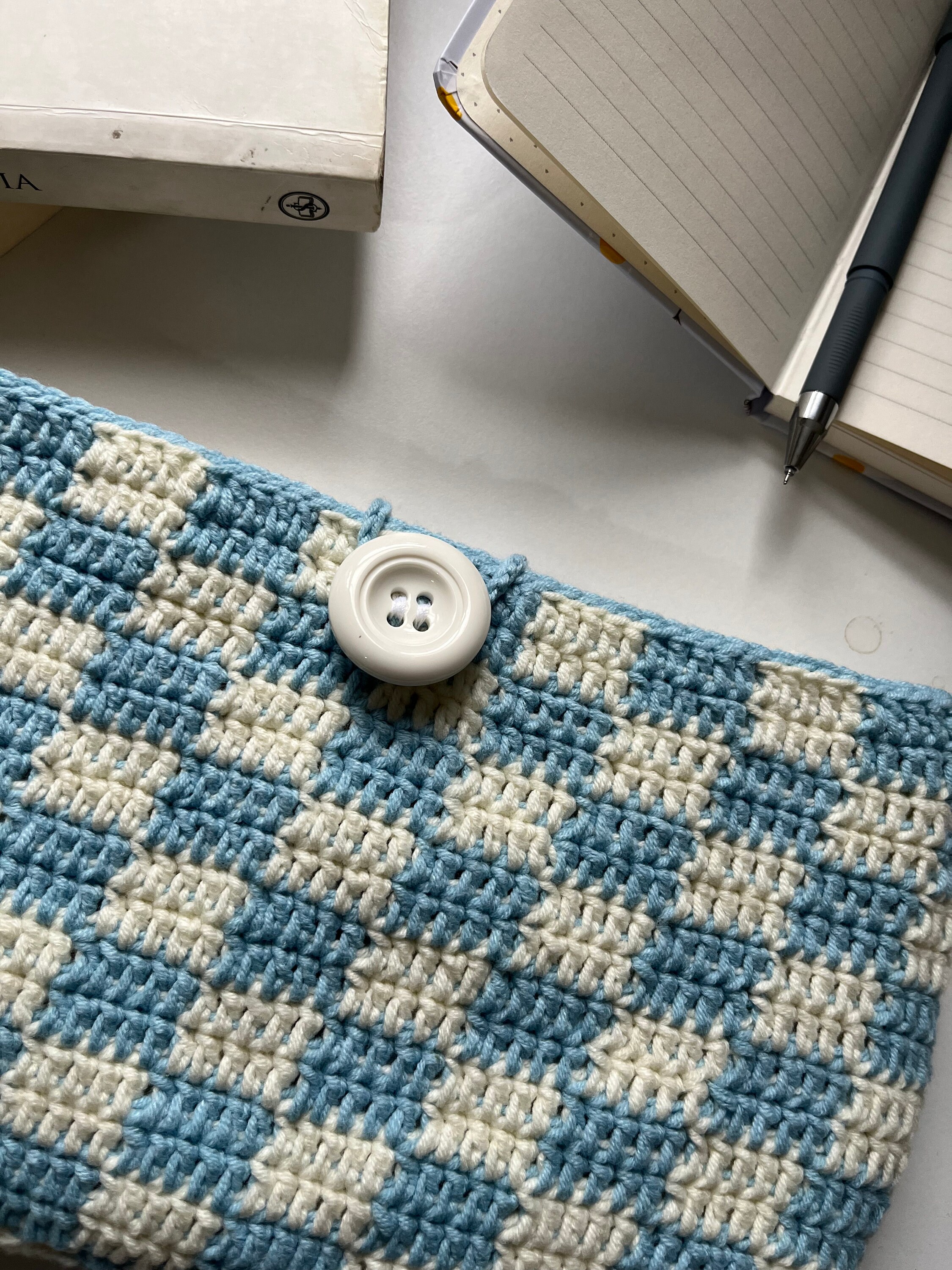 Crochet Checkered Book Sleeve,pink and Blue Gingham Crochet Book Cover ...