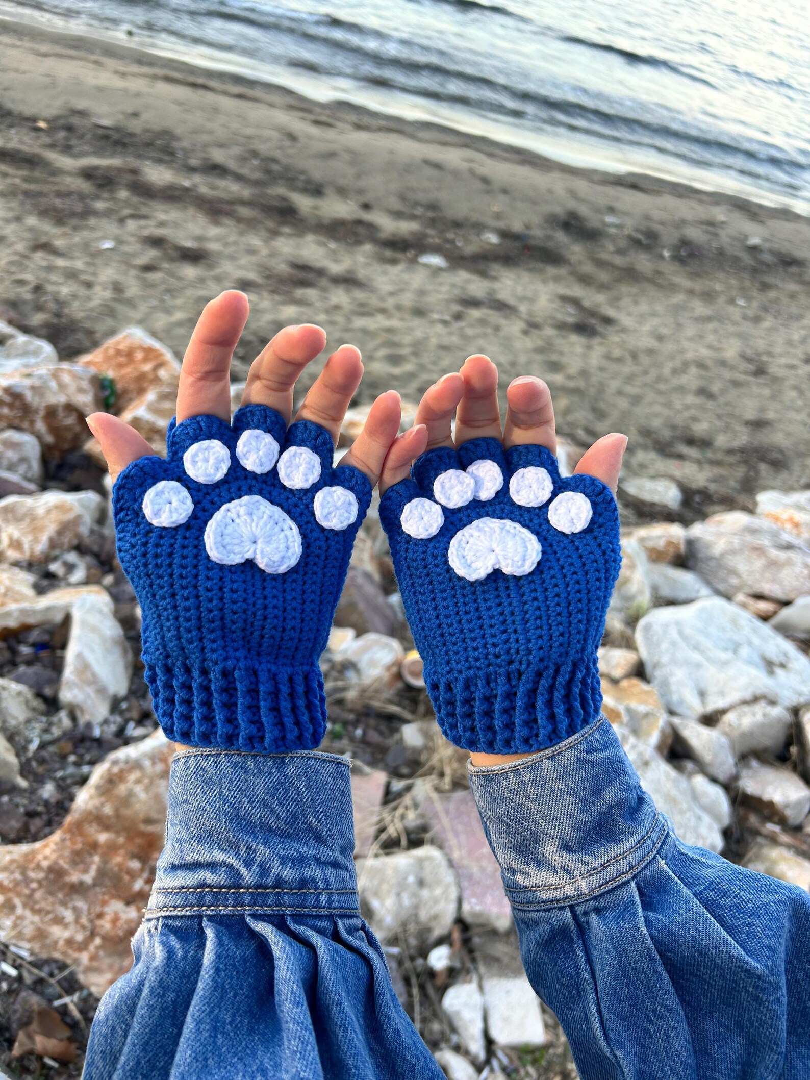 Crochet Cat Paw Mittens Fingerless Gloves, Cute Gift for Cat Lovers ...