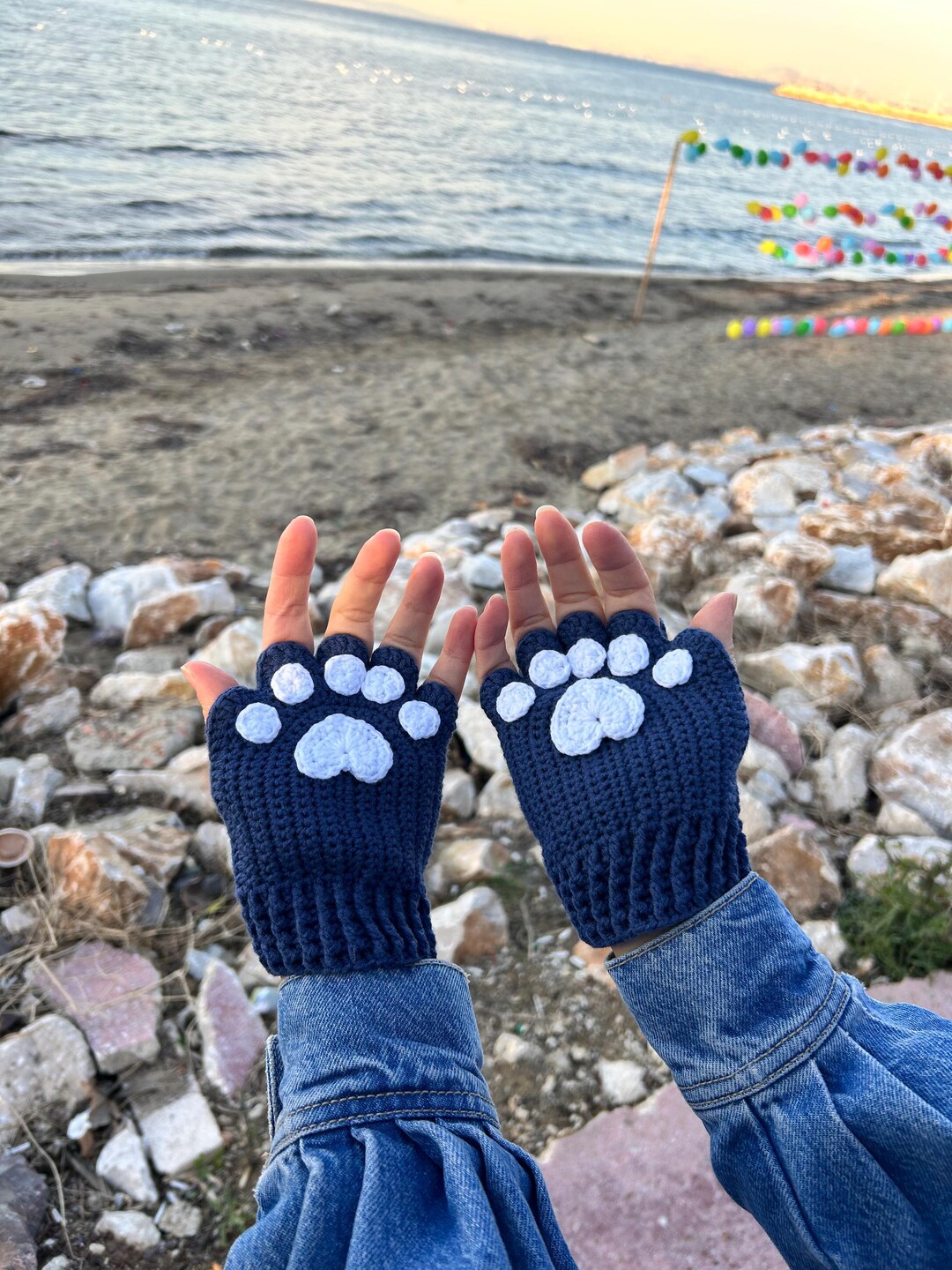 Crochet Cat Paw Mittens Fingerless Gloves, Gift for Cat Lovers,dark ...