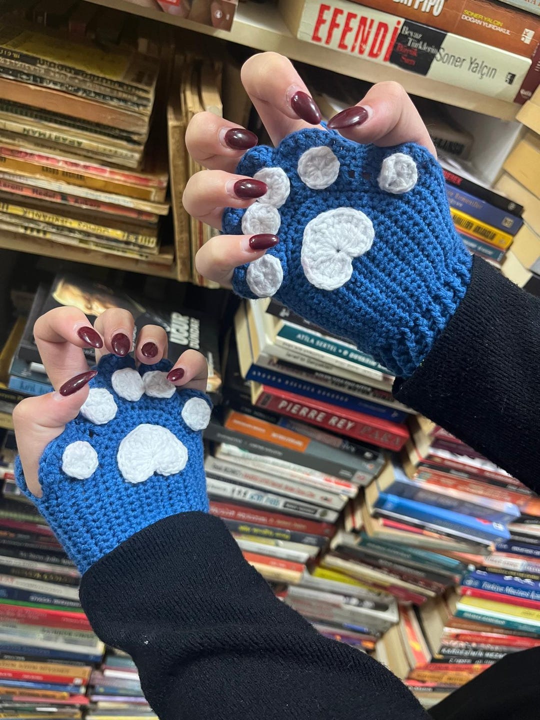 Crochet Cat Paw Mittens Fingerless Gloves, Cute Gift for Cat Lovers ...