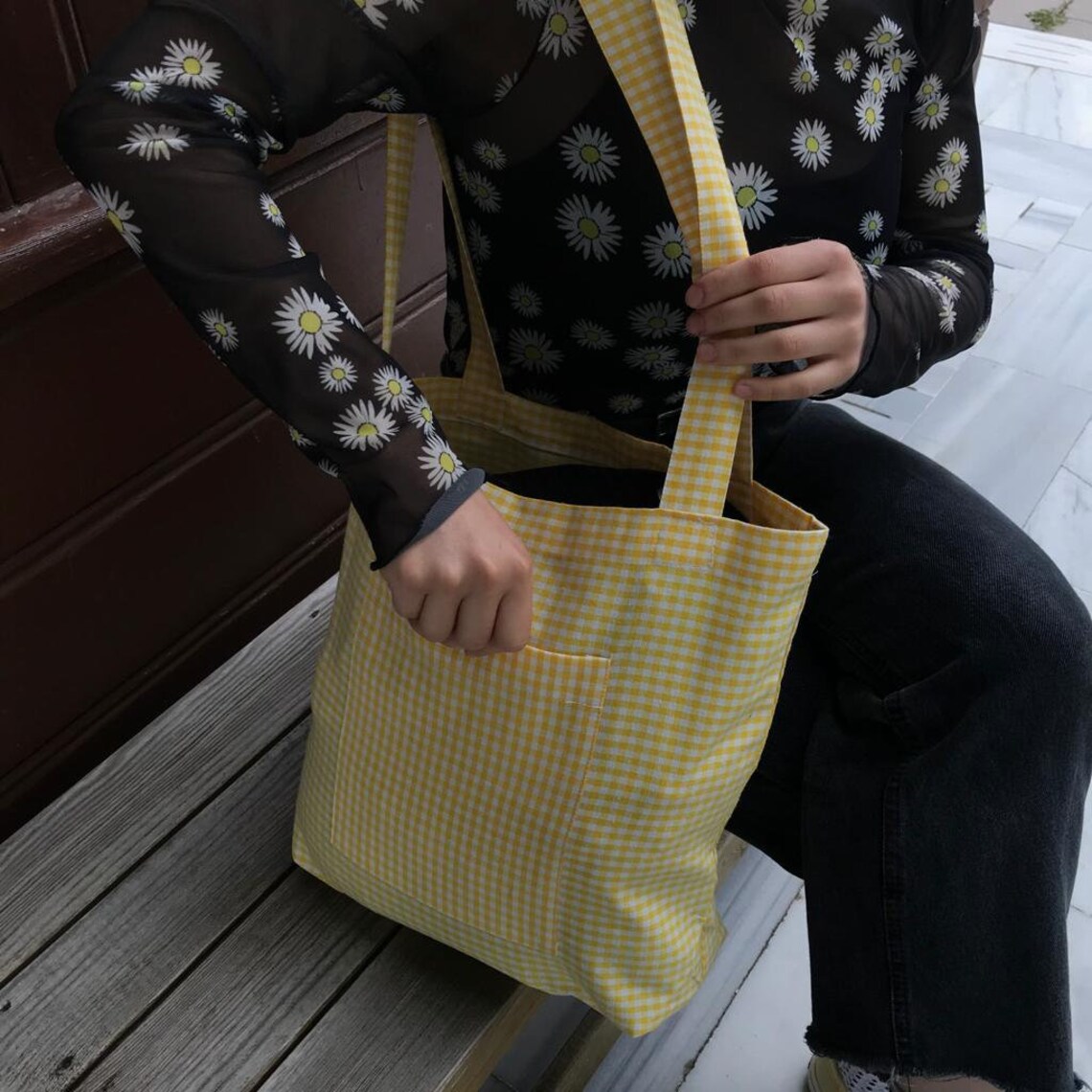 Gingham Tote Bag Yellow Gingham Tote Bag Green Gingham - Etsy