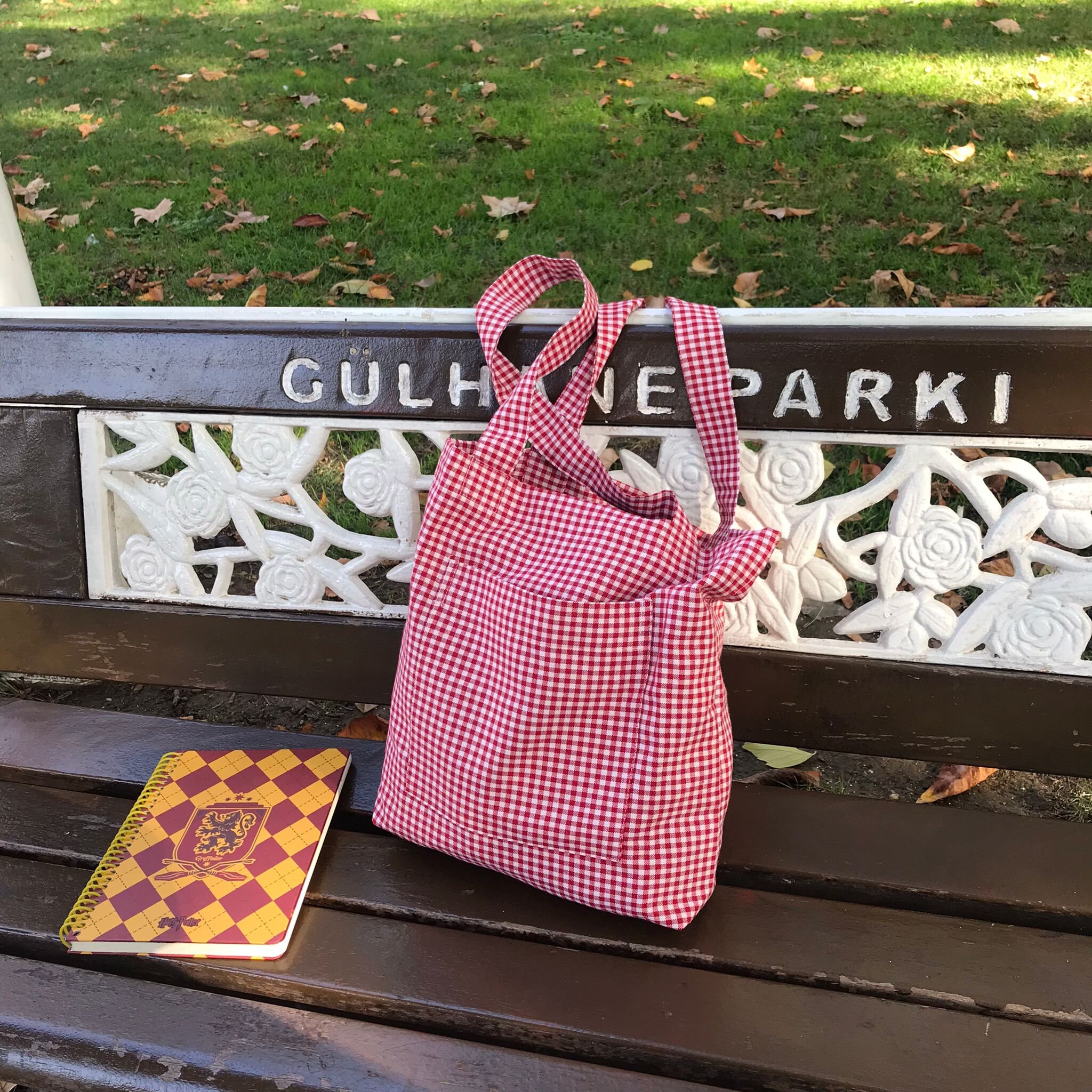Tote Bag / Shopping Bag | Red and Black Gingham Tote Bag | Linen Bag ...